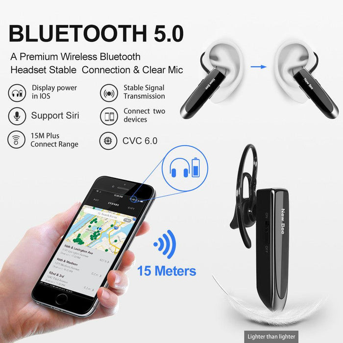 Wireless Bluetooth Headset with 24H Talk Time Noise Cancelling Earpiece ...